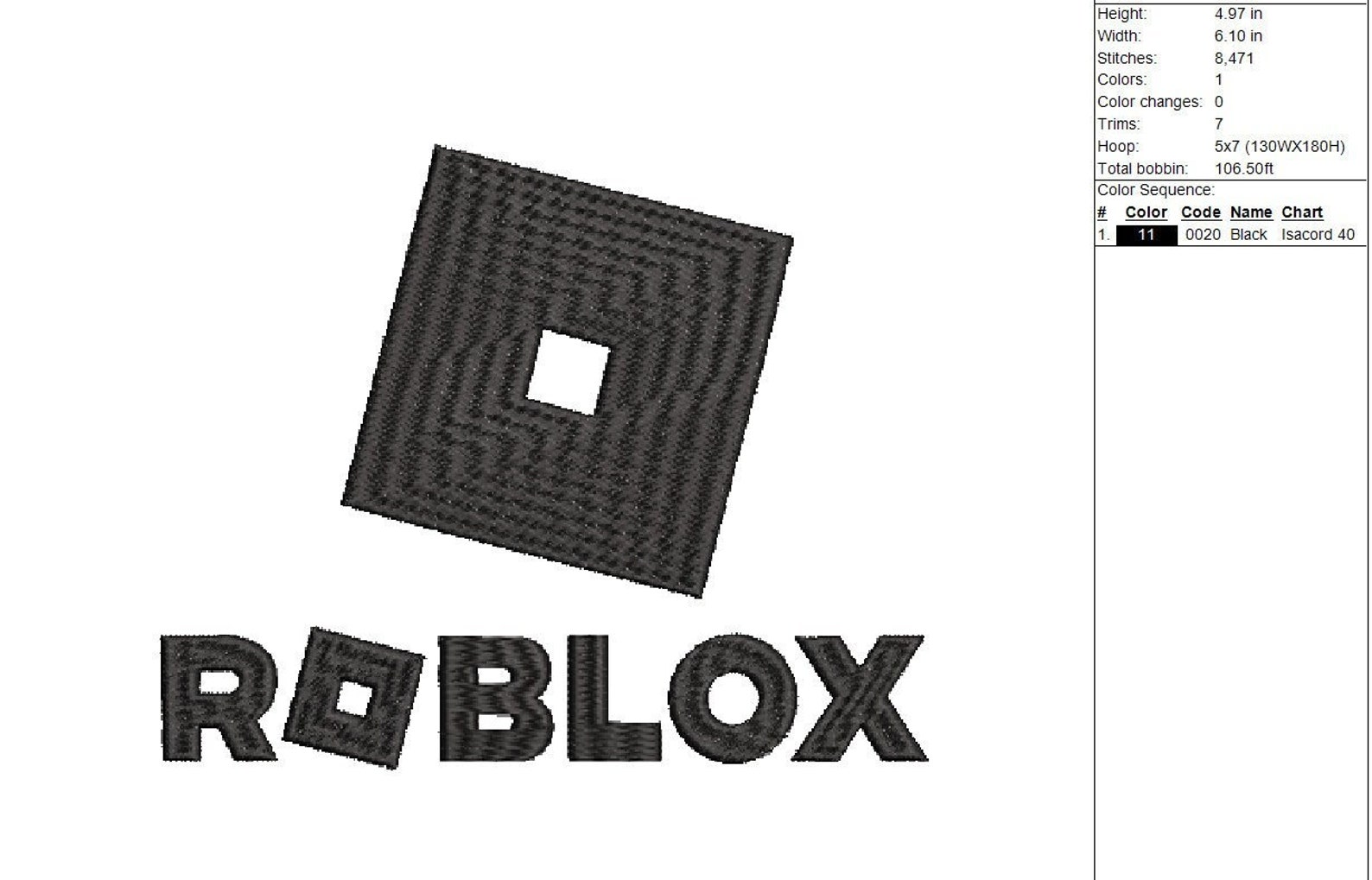 Roblox Black Embroidery Design - Etsy