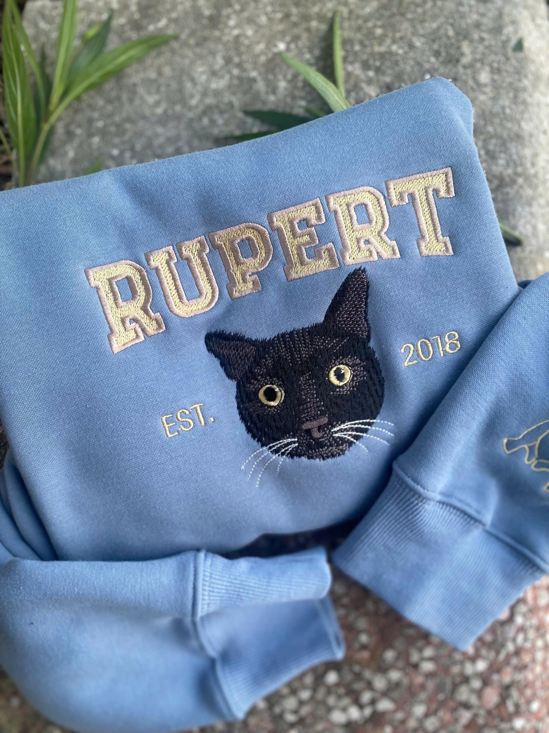 Custom Cat Face Embroidery Sweatshirt From Your Photo, Personalized Cat ...