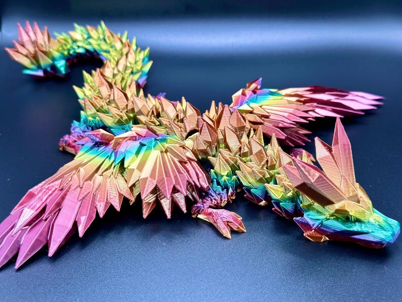 3D Printed Rainbow Dragon: Articulated Crystal Winged Dragon Toy - Etsy