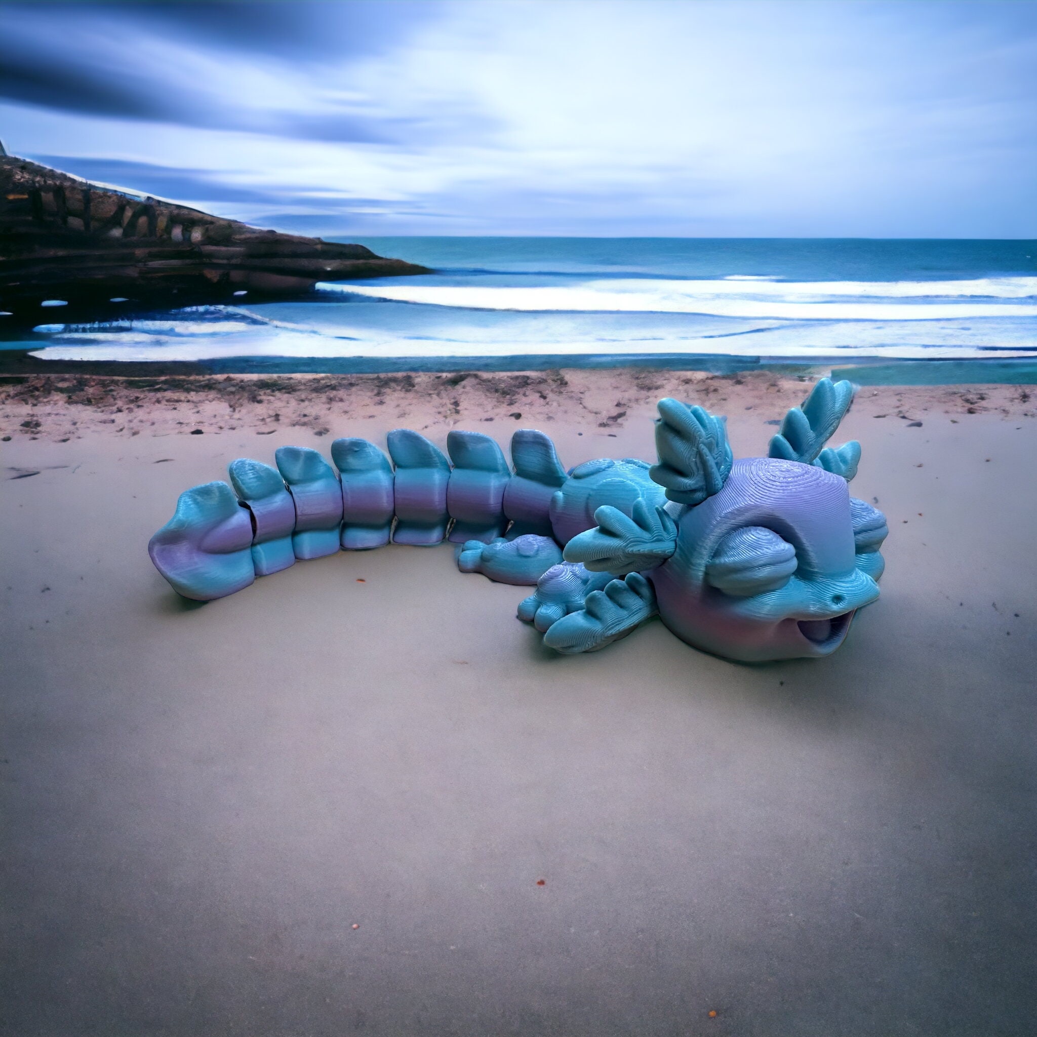 Blue Axolotl 3d Printed, Cute Flexi Axolotl, Smiling Axolotl Fidget Toy ...