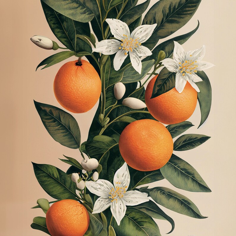 Orange Tree in Bloom Printable Wall Art, French Botanical Citrus Tree ...