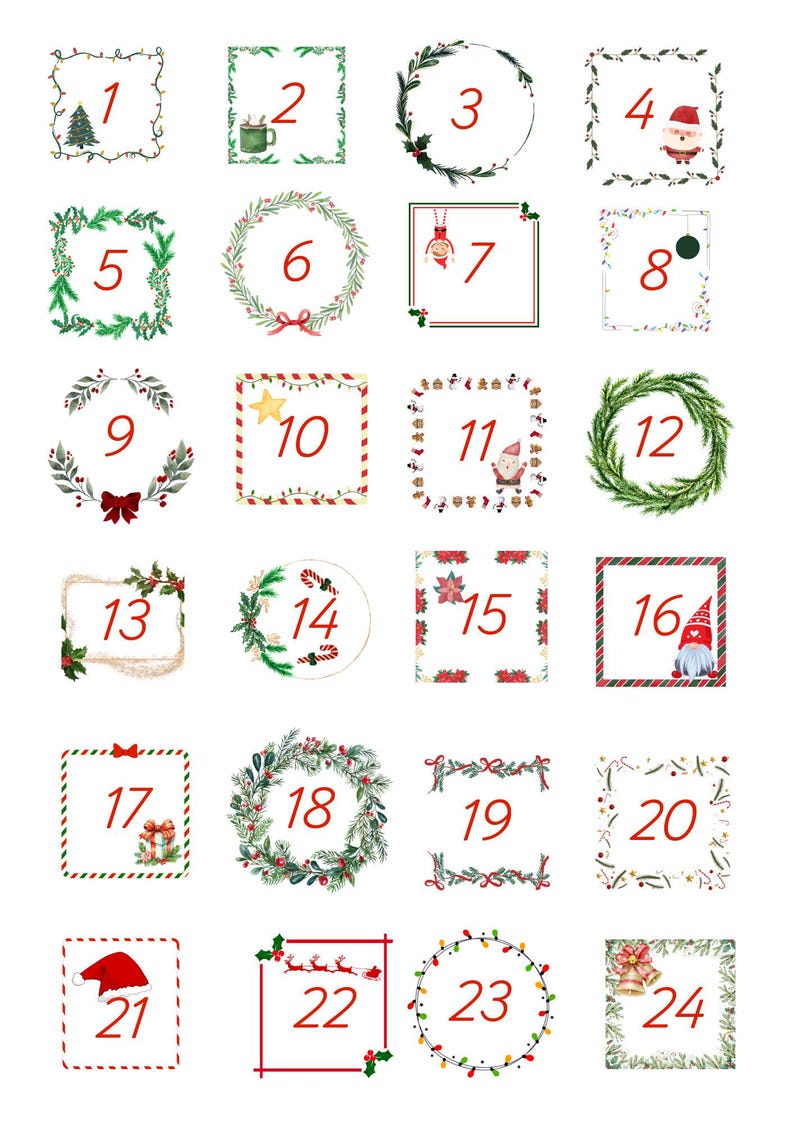 Printable Advent Calendar Numbers / Printable Christmas Advent Calendar ...