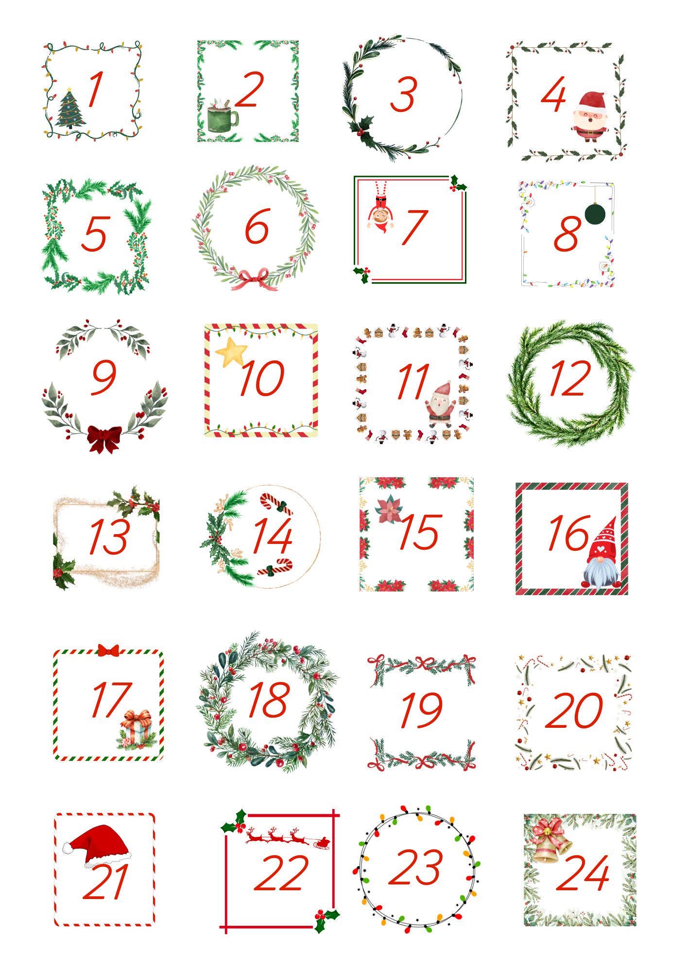 Printable Advent Calendar Numbers / Printable Christmas Advent Calendar ...