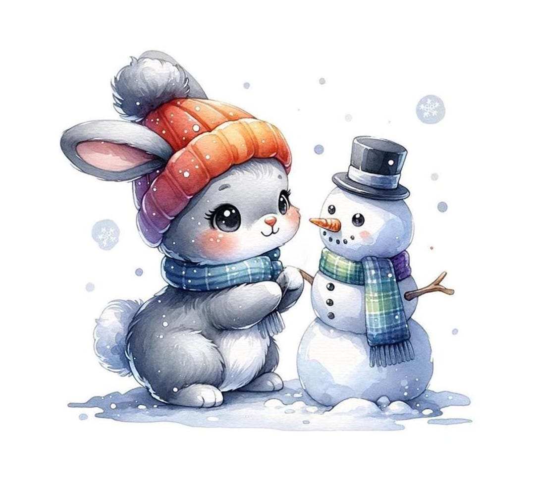 Winter Bunny Digital Files Cute Bunny Clip Art - Etsy