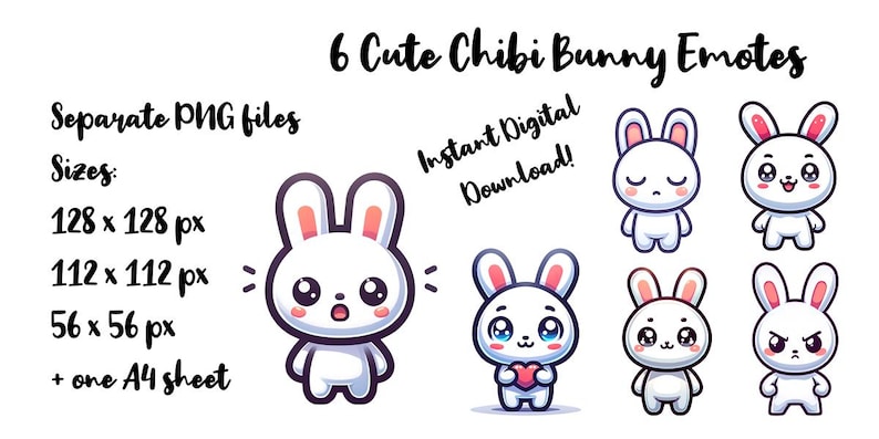 Cute Chibi Rabbit Emotes Clipart / Kawaii Bunnies Digital Files - Etsy