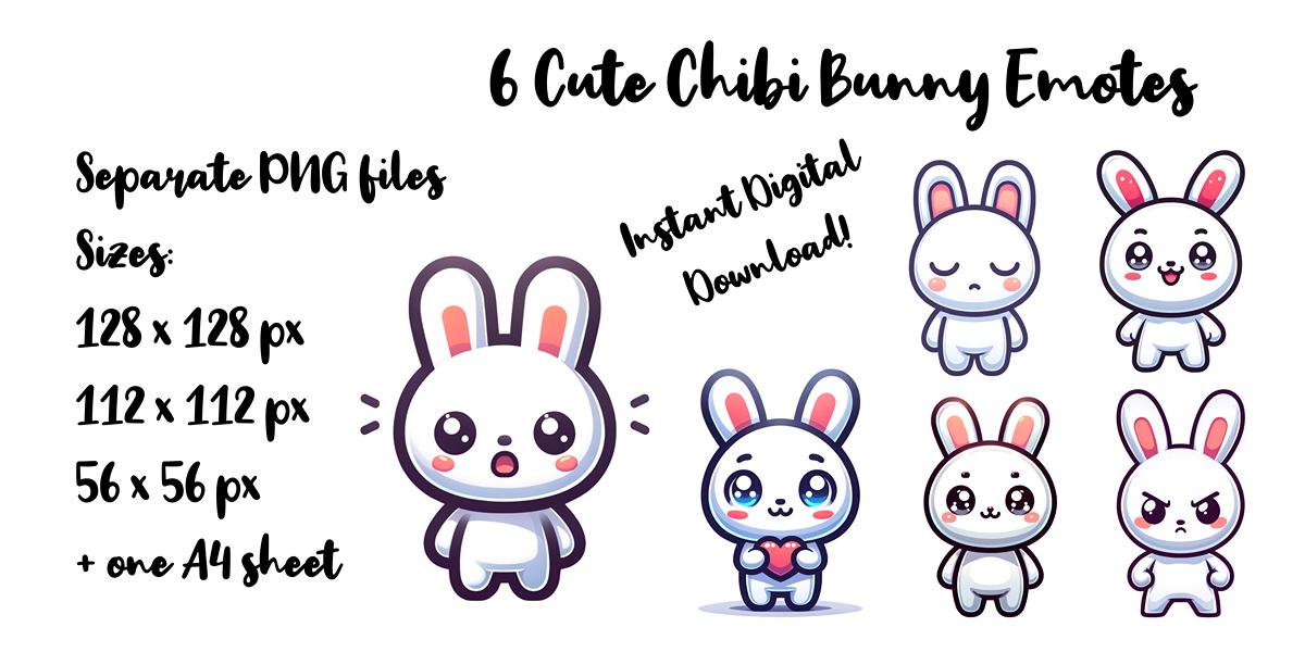 Cute Chibi Rabbit Emotes Clipart / Kawaii Bunnies Digital Files - Etsy