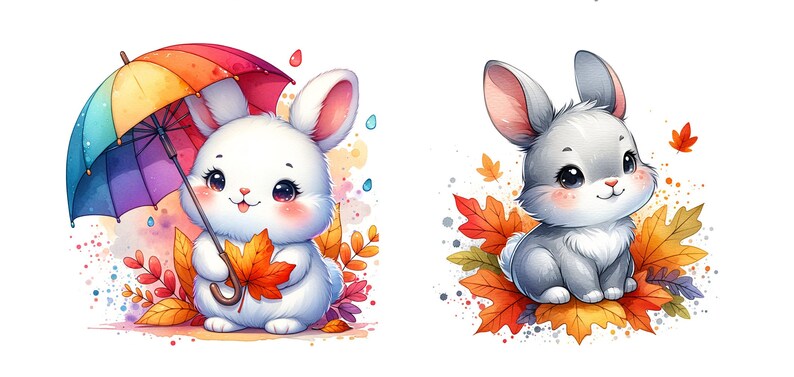 Autumn Bunny Digital Files Cute Bunny Clip Art - Etsy