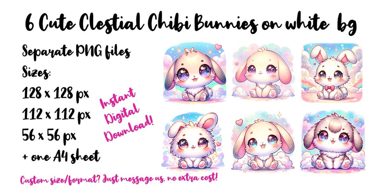 Cute Chibi Rabbit Clipart / Kawaii Bunnies Digital Files - Etsy