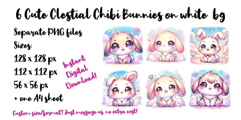 Cute Chibi Rabbit Clipart / Kawaii Bunnies Digital Files - Etsy