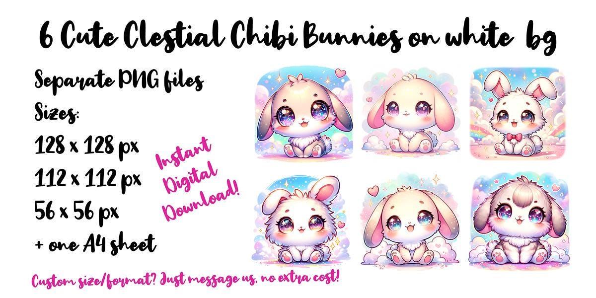 Cute Chibi Rabbit Clipart / Kawaii Bunnies Digital Files - Etsy