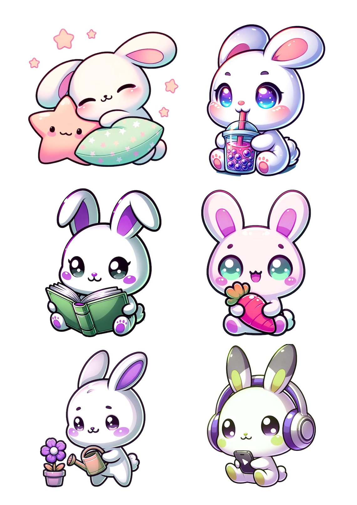 Cute Chibi Rabbit Clipart / Kawaii Bunnies Digital Files - Etsy