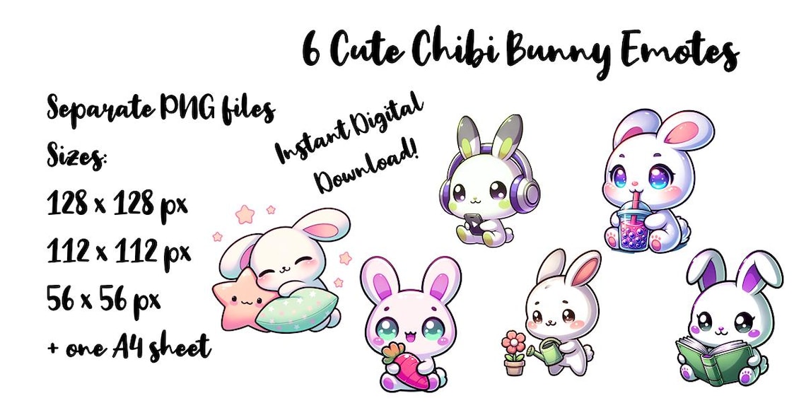 Cute Chibi Rabbit Clipart / Kawaii Bunnies Digital Files - Etsy