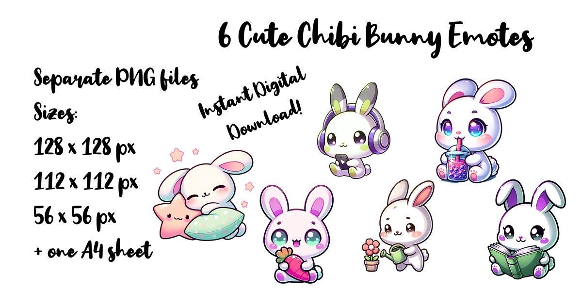 Bundle of 24 Cute Chibi Rabbits Clipart / Kawaii Bunnies - Etsy