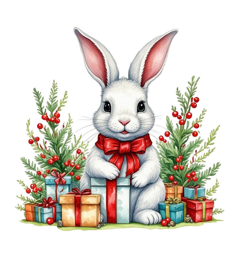 Christmas Bunny Digital Files / Christmas Clip Art Cute Bunnies ...