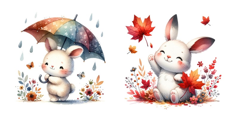 Autumn Bunny Digital Files Cute Bunny Clip Art Printable Rabbit - Etsy