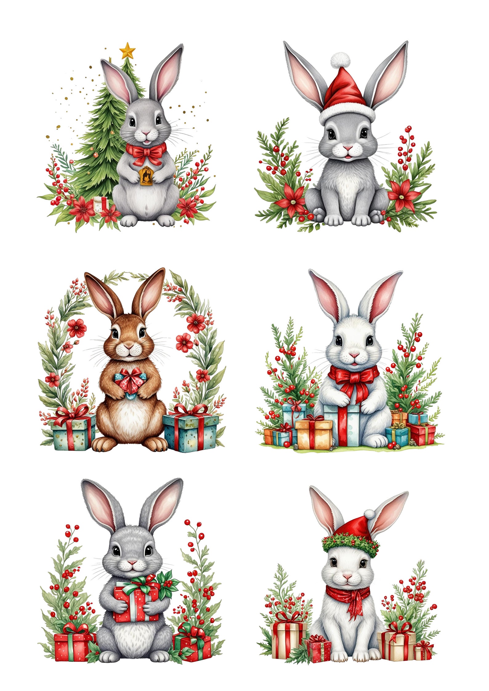 Christmas Bunny Digital Files / Christmas Clip Art Cute Bunnies ...