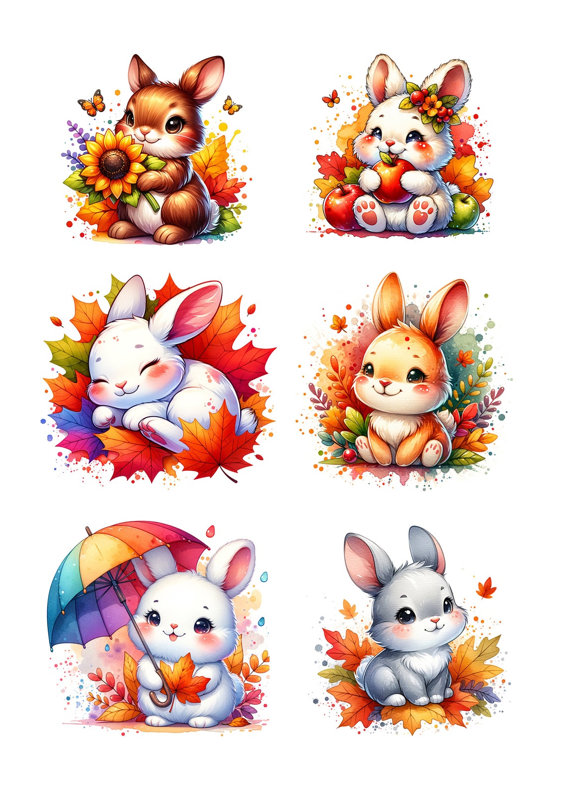 Autumn Bunny Digital Files Cute Bunny Clip Art - Etsy