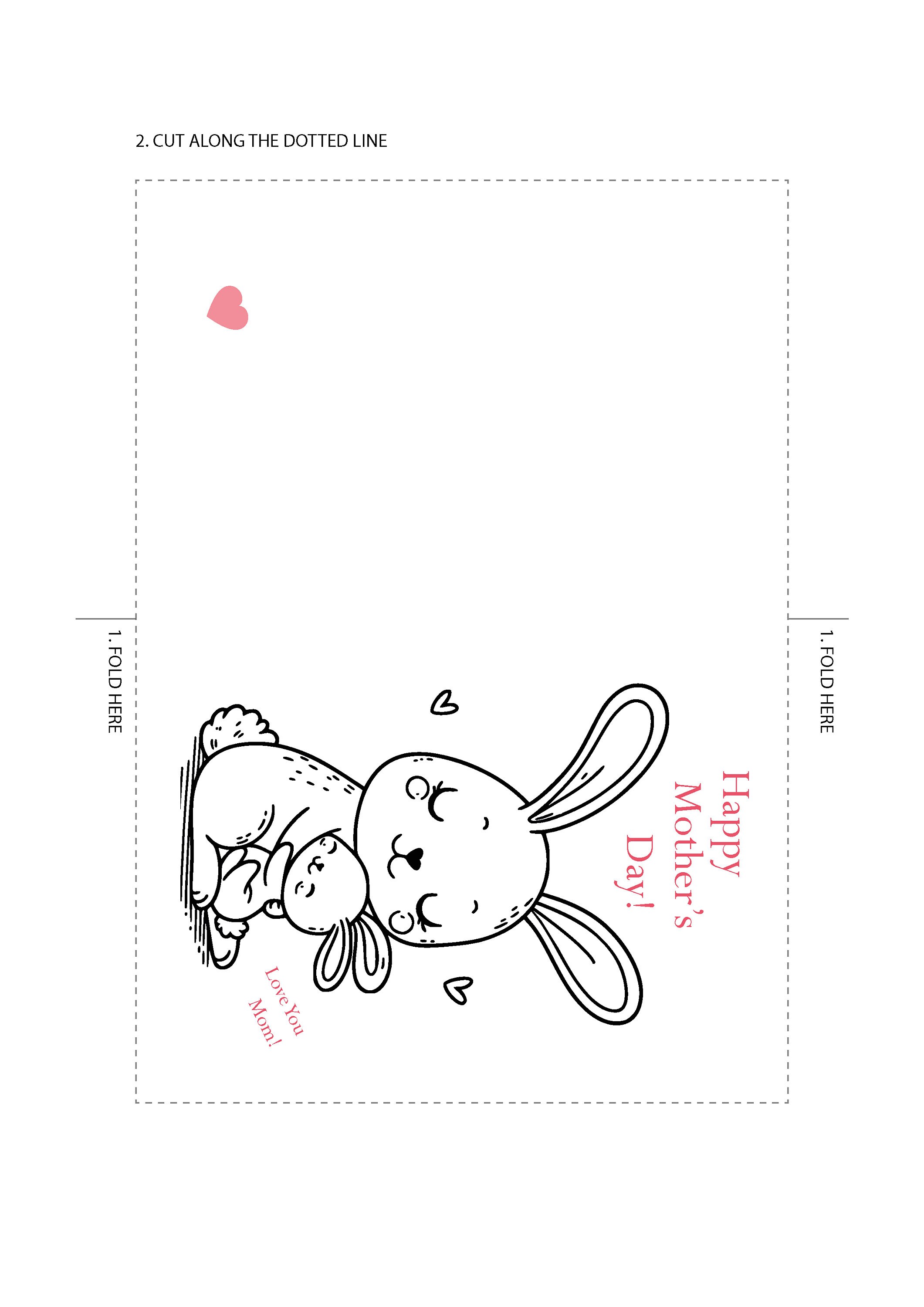 Printable B&W Mother's Day Card Cute Bunny Card for Mother Happy ...