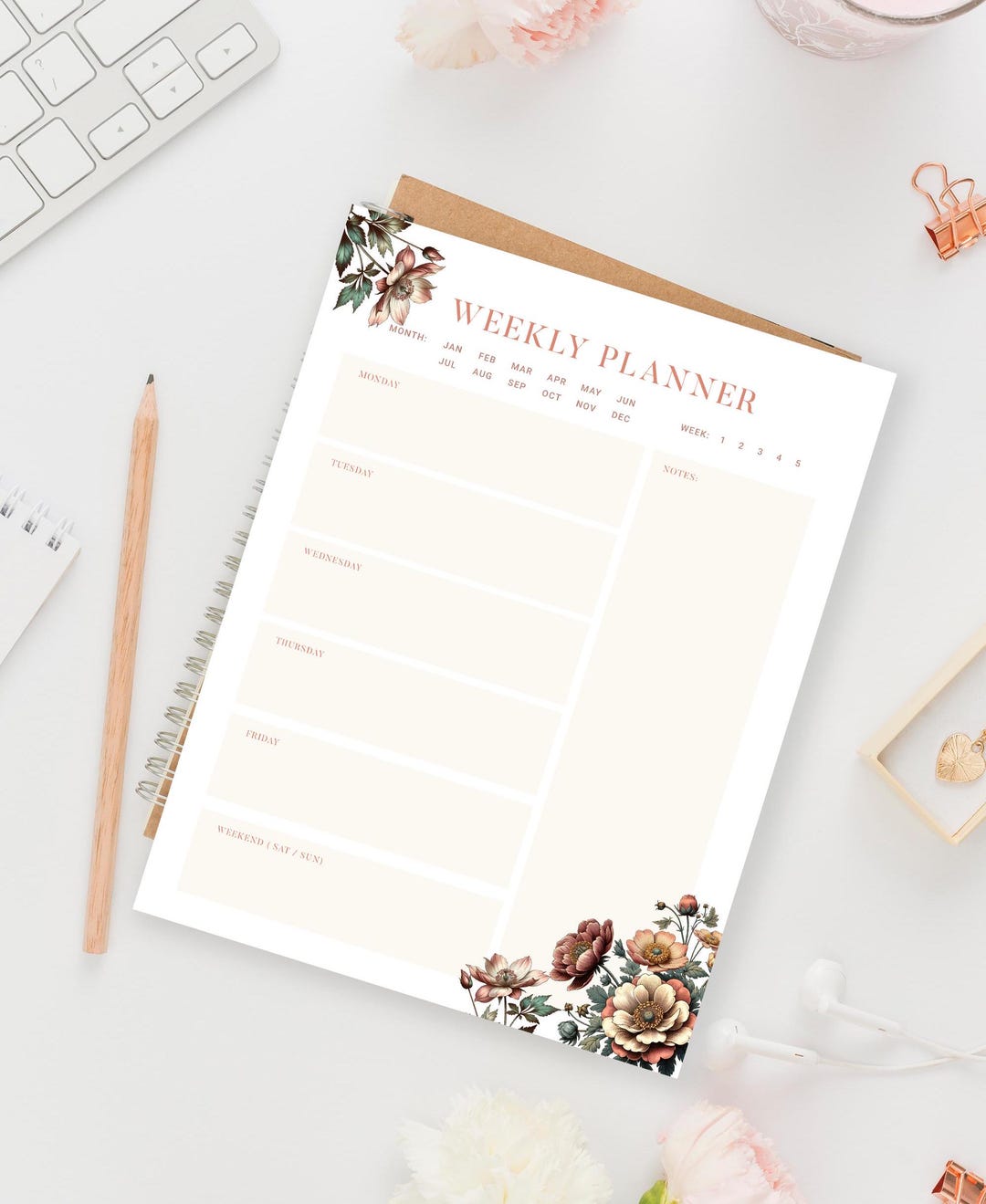 Vintage Floral Weekly Planner: Elegant Boho Design (PDF & JPG) - Etsy