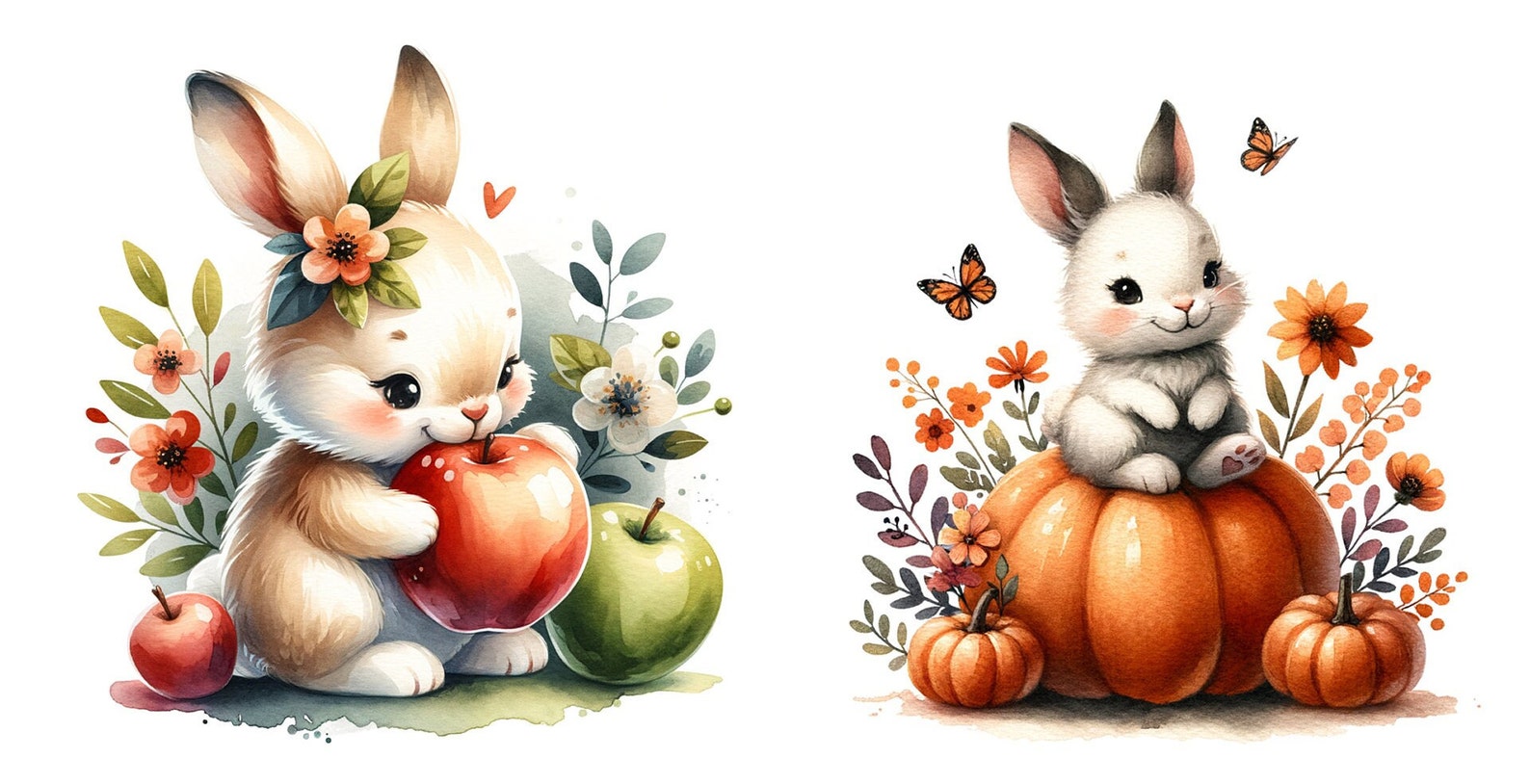 Autumn Bunny Digital Files Cute Bunny Clip Art Printable Rabbit - Etsy