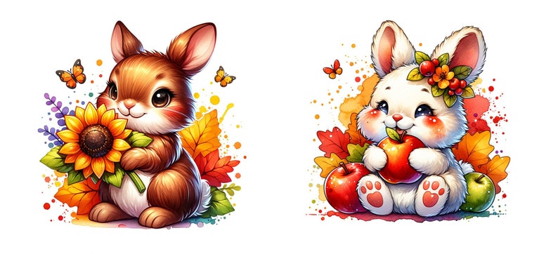 Autumn Bunny Digital Files Cute Bunny Clip Art - Etsy