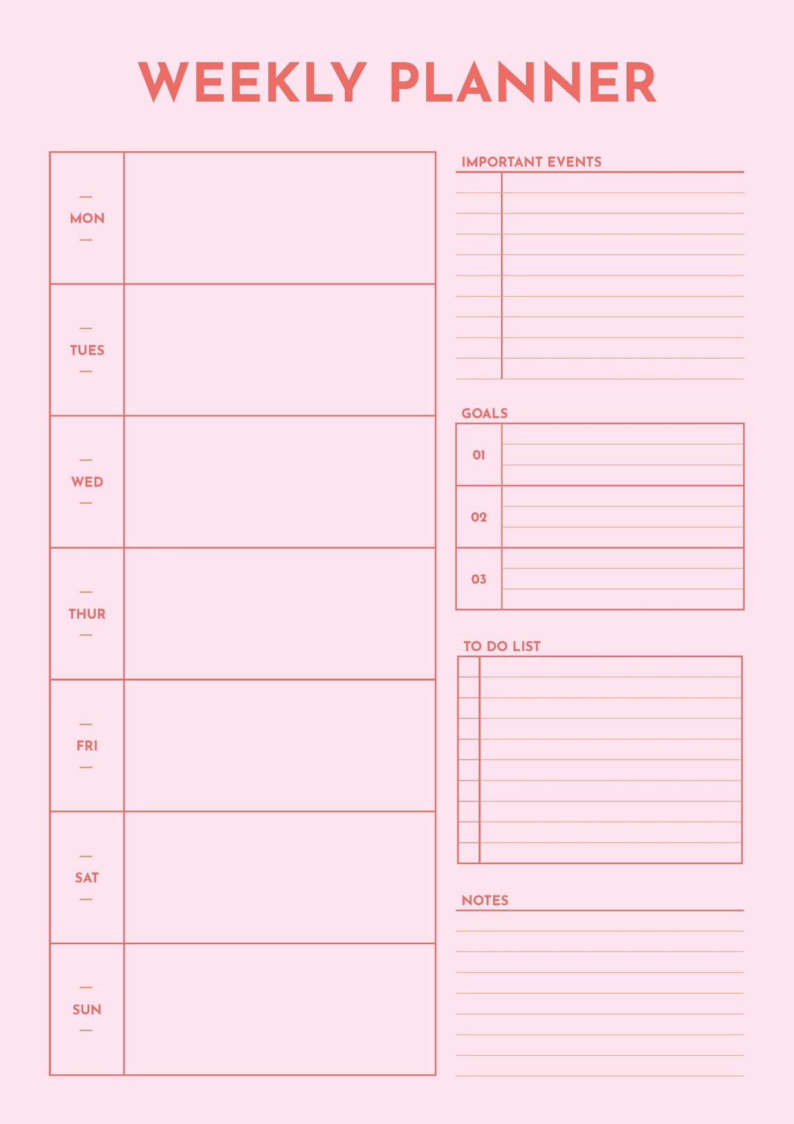 2025 Pink Minimalist Weekly Planner / Typography One Page Planner ...
