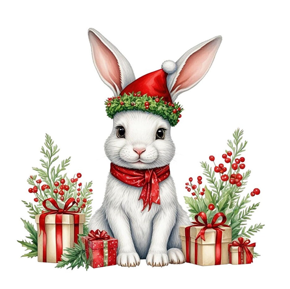 Christmas Bunny Digital Files / Christmas Clip Art Cute Bunnies ...