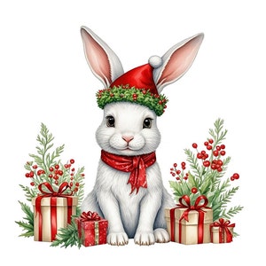 Christmas Bunny Digital Files / Christmas Clip Art Cute Bunnies ...