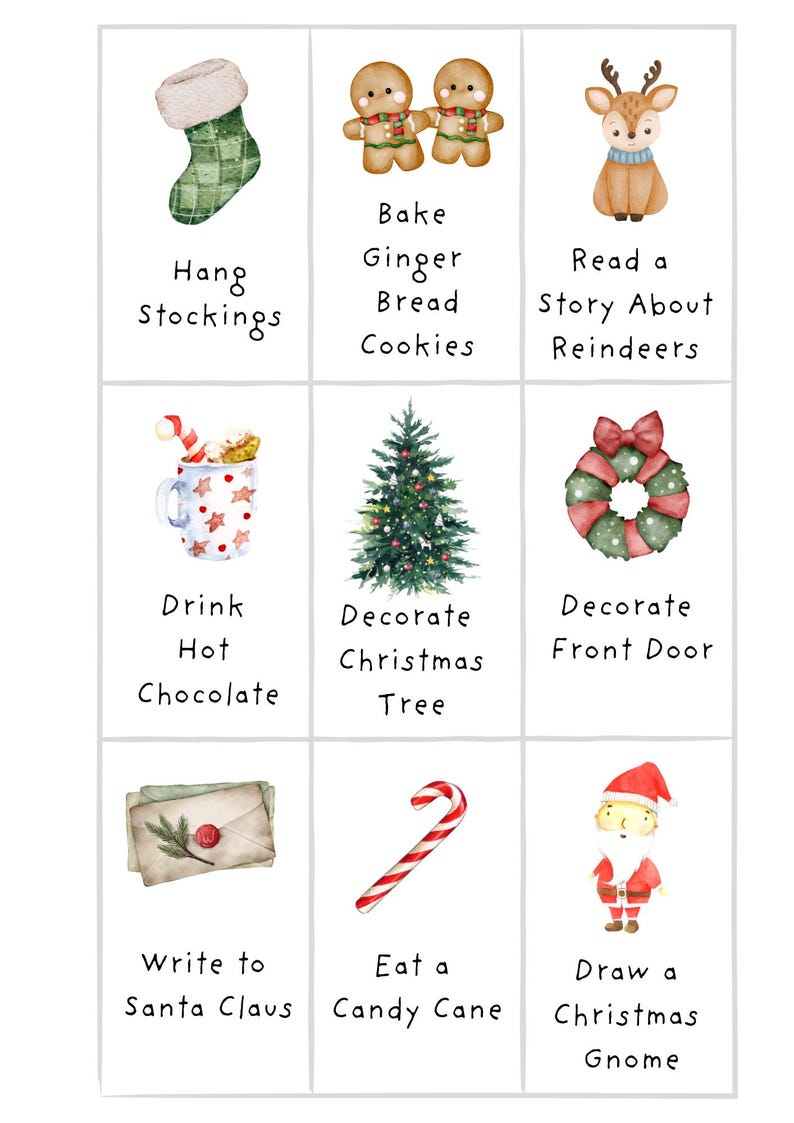 Christmas Advent Calendar Activity Cards, Printable Advent Activity for ...