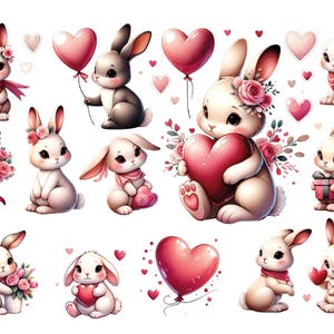Valentine Bunny Digital Files / Cute Rabbit Clip Art / Baby Bunnies and ...