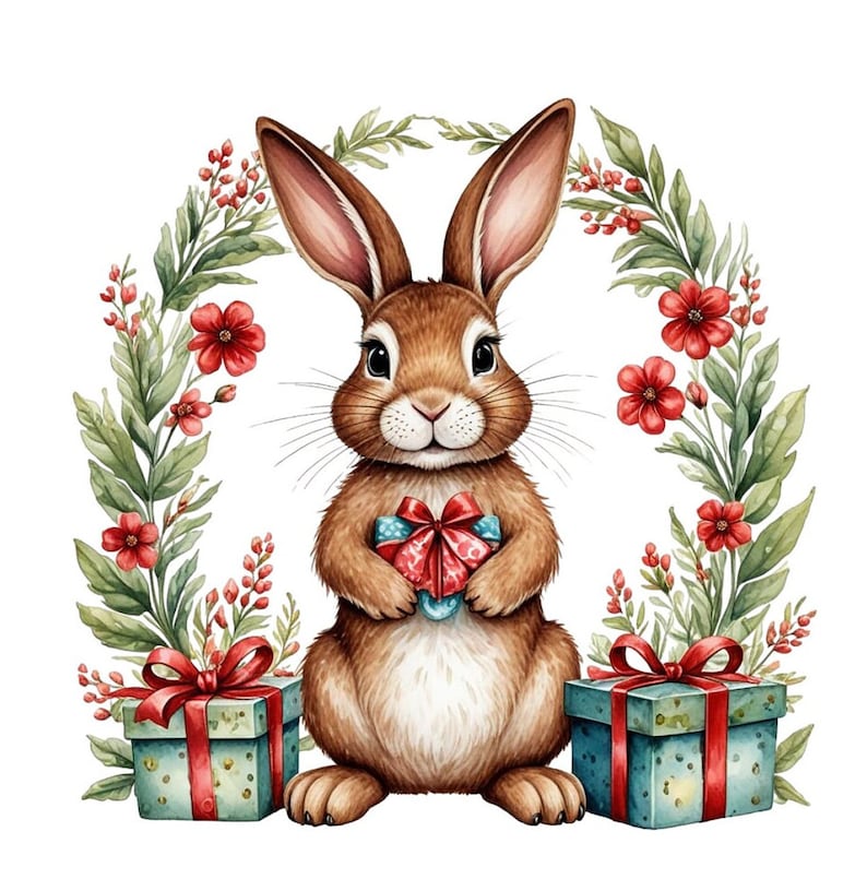 Christmas Bunny Digital Files / Christmas Clip Art Cute Bunnies ...