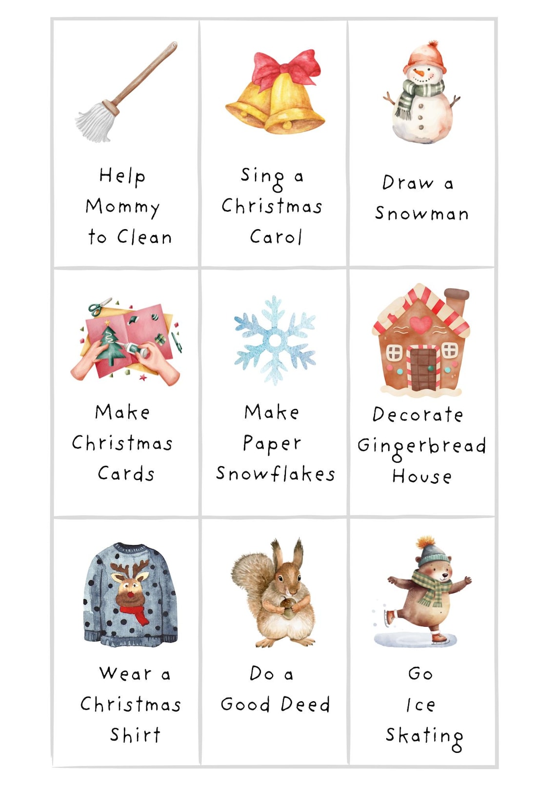 Christmas Advent Calendar Activity Cards, Printable Advent Activity for ...