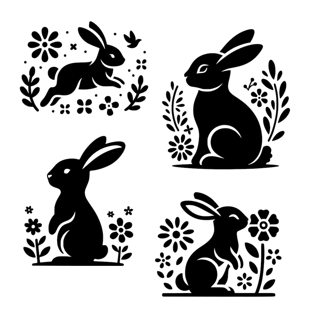Black and White Rabbit Clip Art: Spring Decor (PNG, SVG Digital Files ...