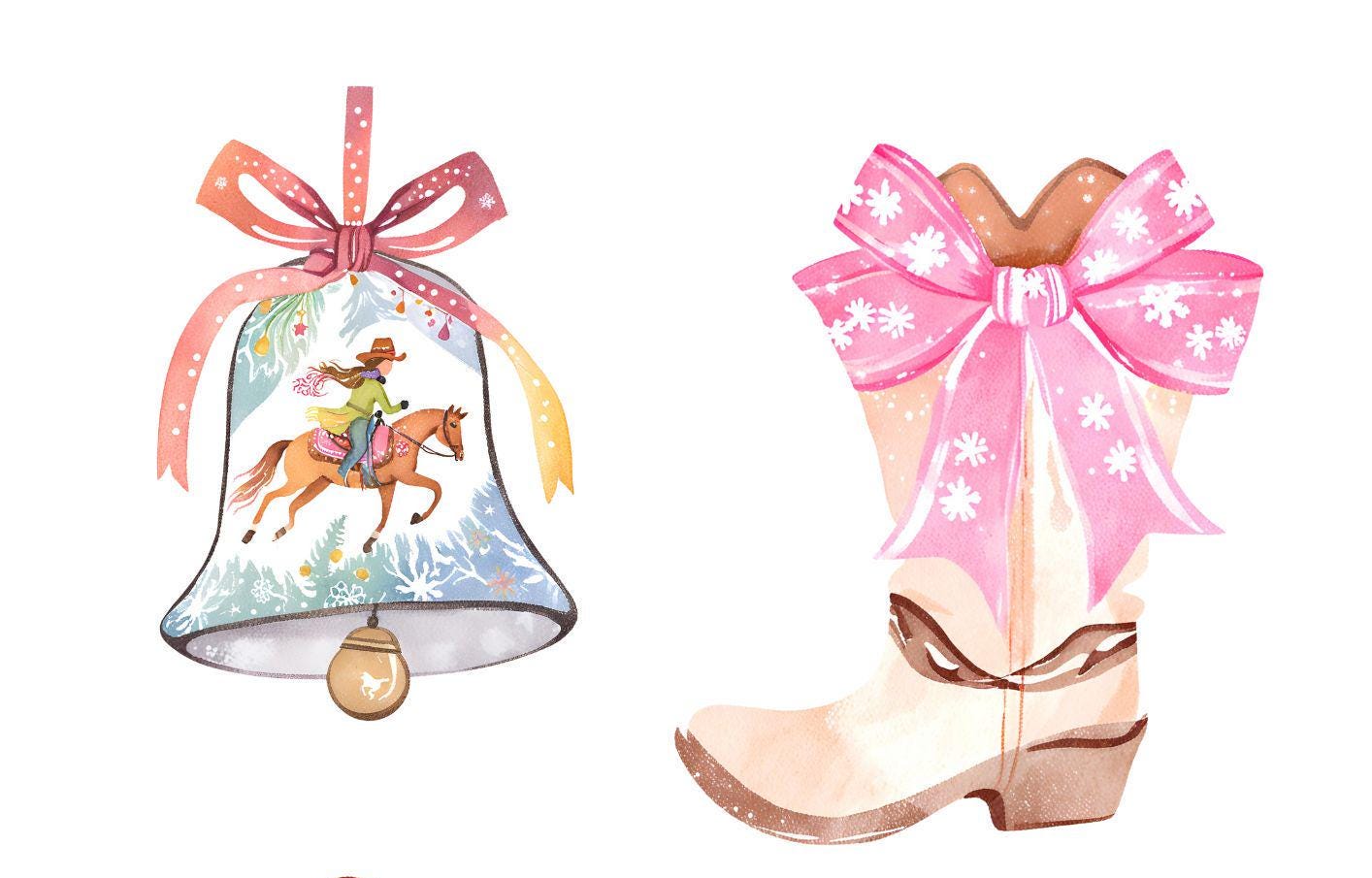 Western Christmas Clip Art, Watercolor Cowgirl Illustrations, Howdy ...