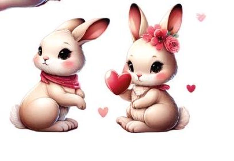 Valentine Bunny Digital Files / Cute Rabbit Clip Art / Baby Bunnies and ...
