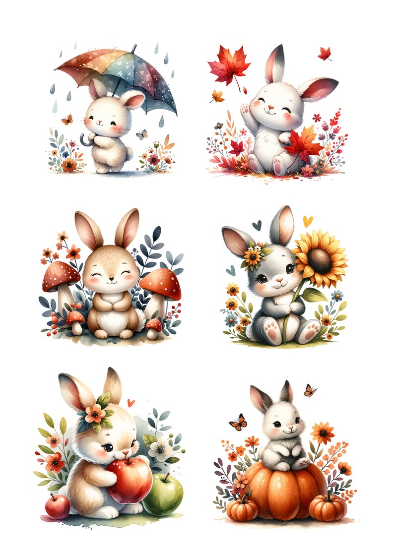 Autumn Bunny Digital Files Cute Bunny Clip Art Printable Rabbit - Etsy