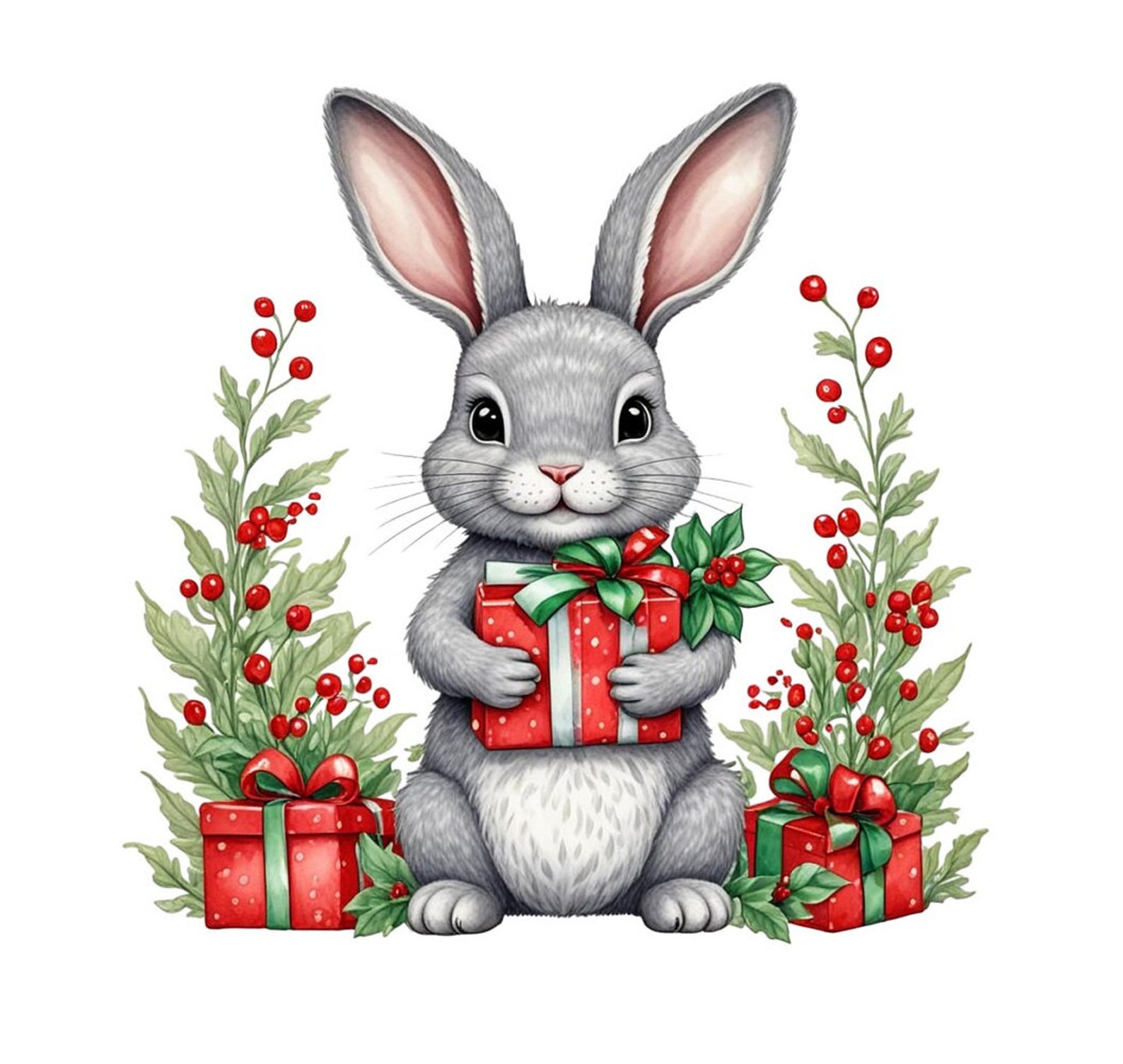 Christmas Bunny Digital Files / Christmas Clip Art Cute Bunnies ...