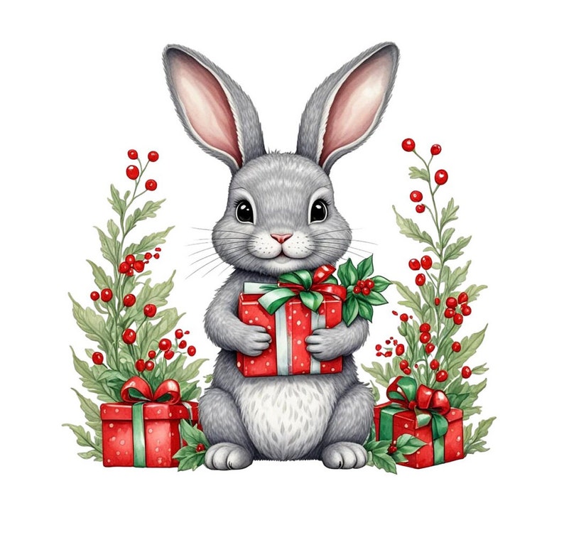 Christmas Bunny Digital Files / Christmas Clip Art Cute Bunnies ...
