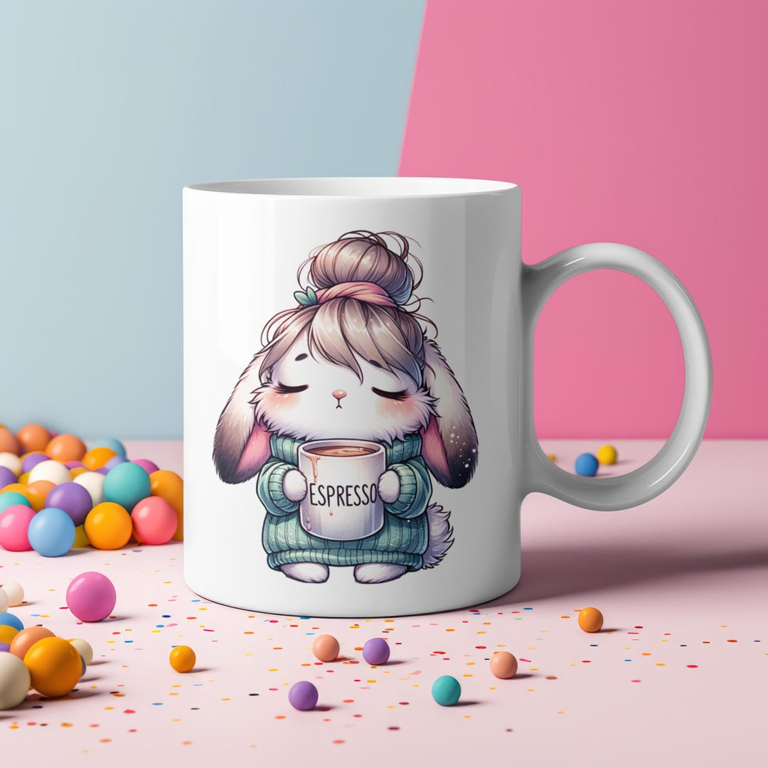 Sleepy Bunny Mug / Kawaii Bunny Coffee Cup / Coffee Lover Mug / Bun Mom ...