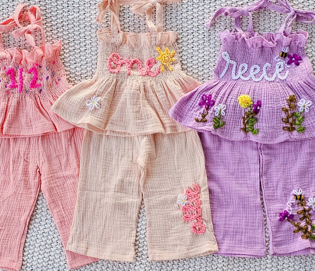 Personalized Hand Embroidered Baby Outfit – Custom Birthday Theme Set ...
