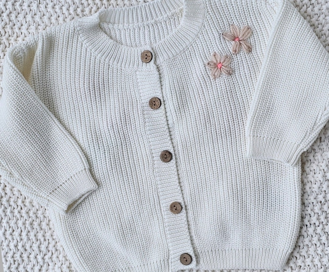 Custom Hand Embroidered Knit Baby Cardigan: Oversized Toddler Sweater ...