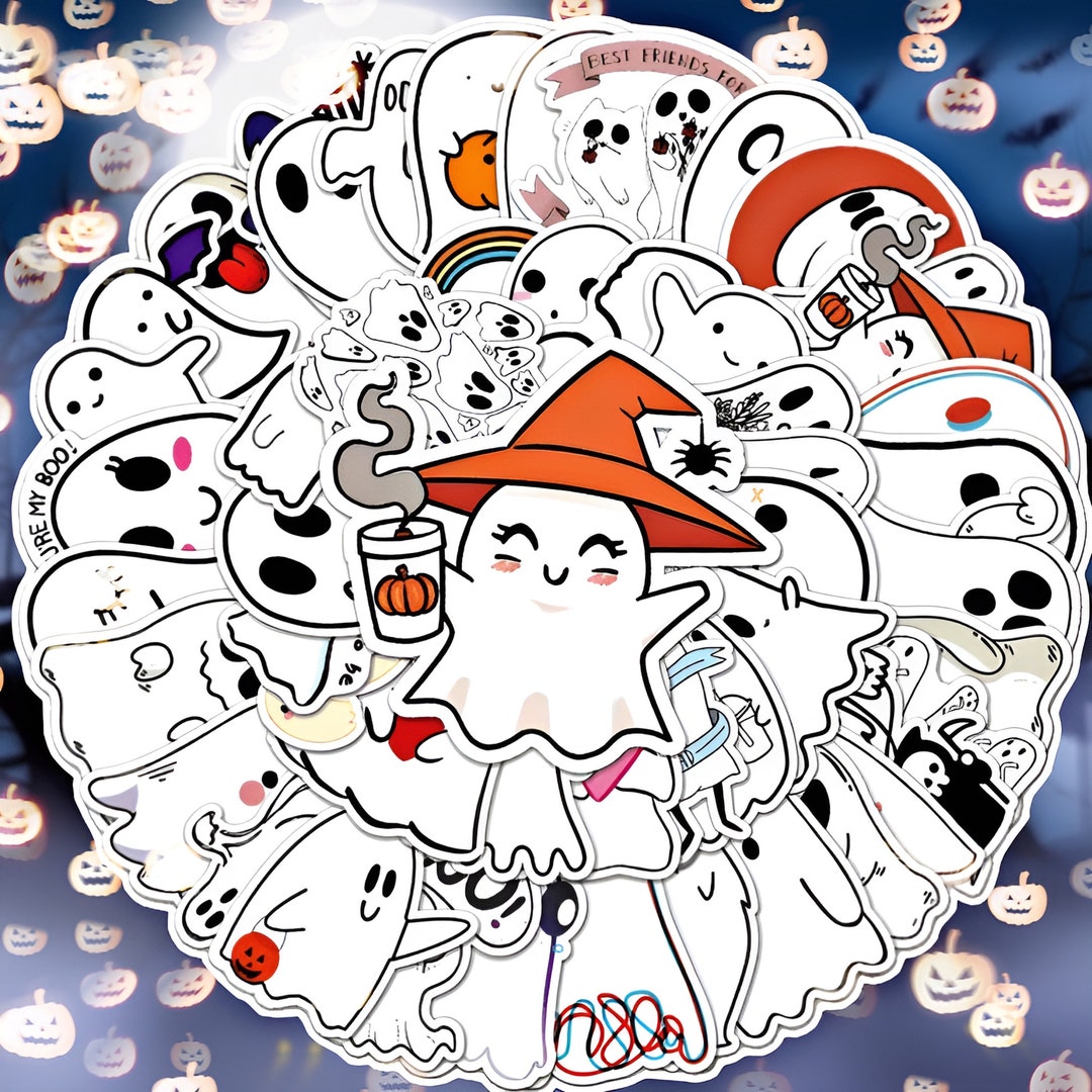 Spooky Halloween Stickers: 50 Pcs Cute Ghost Stickers Quotes - Etsy