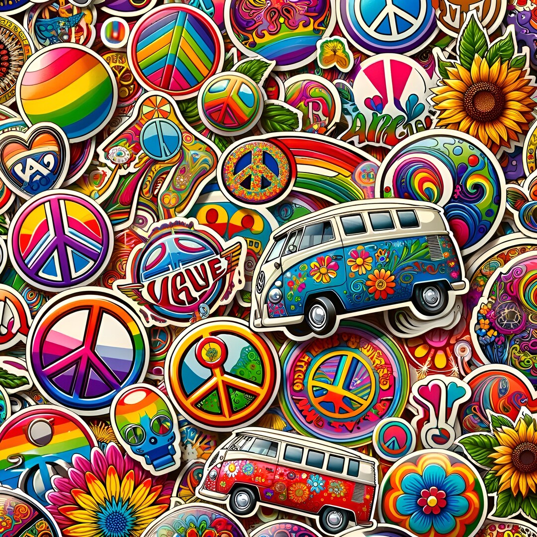 Hippie Vibe Stickers! Hippie Harmony: Random Sticker Set of Groovy ...