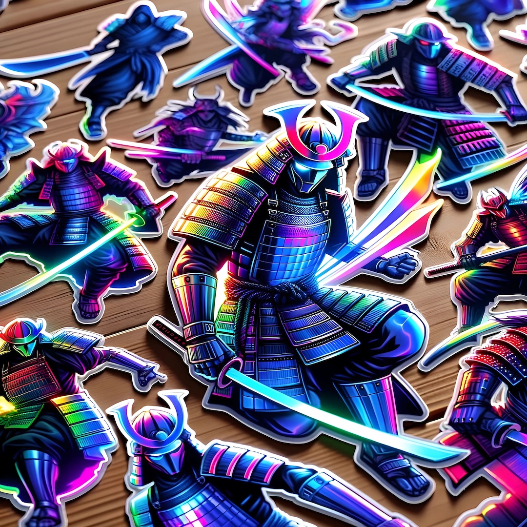 Holographic Samurai Stickers, Ninja Waterproof Stickers Laptop Stickers ...