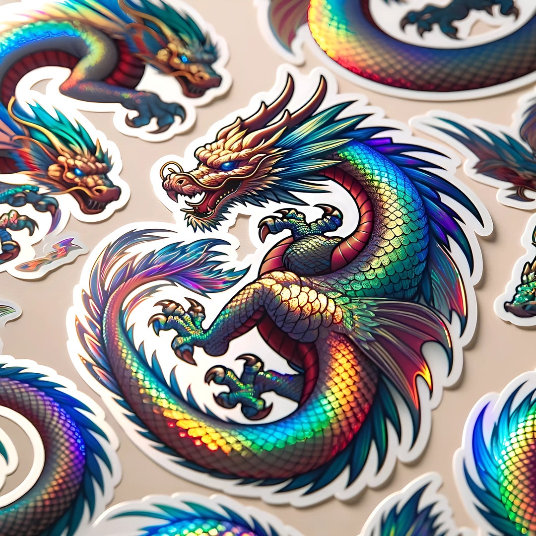 Holographic Fantasy Dragons Stickers, Dragons Stickers Waterproof ...