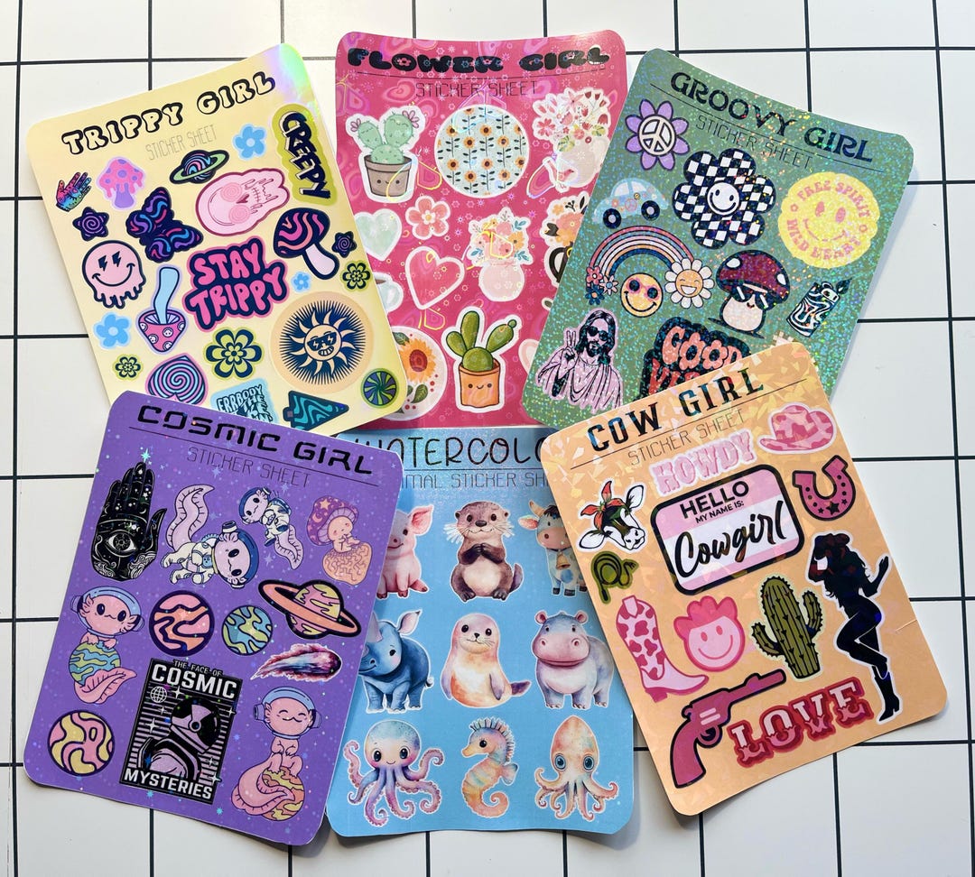 Holographic Girl Series Sticker Sheet, Themed Handmade Stickers, Art ...