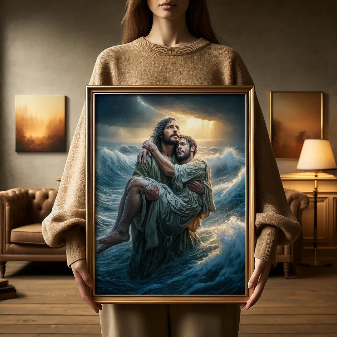 Jesus Rescues Peter Art Print the Chosen Series Inspired, Stormy Sea of ...