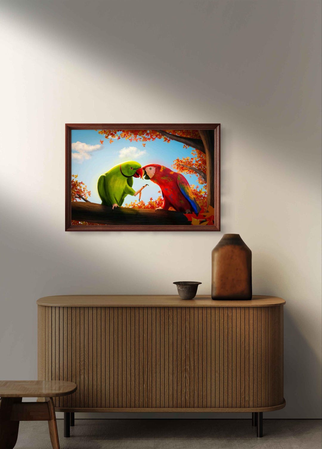 Digital Parrot Art - Bonding Birds Print - Autumn Wildlife Decor ...