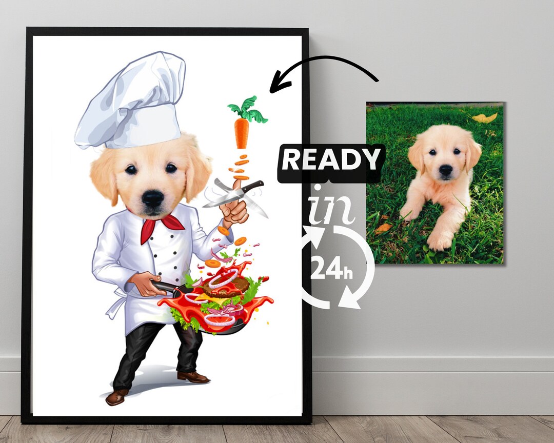 Custom Male Chef Pet Cartoon Portrait, Gift for Pet Lover , Pet Cartoon ...