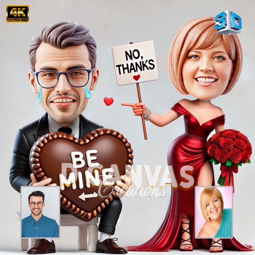 Custom 3D Caricature, Couple Proposing i Love You for Valentine's Day ...